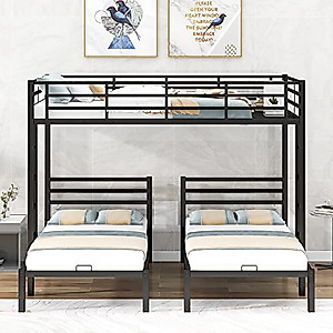 Lifeand Full Over Twin&Twin Size Bunk Bed with Built-in Shelf, Black