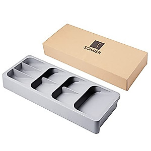 SOMIER Expandable Kitchen Drawer Organizer, Adjustable Cutlery Trays and Utensil Holder, Kitchen Drawer Dividers Storage for Silverware, Flatware, Knives, Spoons, Gray