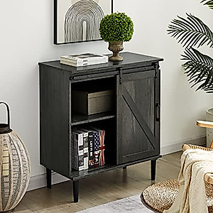 IRCPEN Sideboard Buffet Storage Cabinet, Small Accent Cabinet with Barn Door, 31.5" Cupboard Sliding Barn Door Kitchen Cabinet with Shelves for Bar, Living Room,Dining Room, Hallway (Dark Grey)