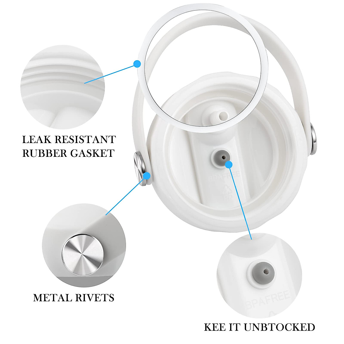Straw Lid Compatible with 12 16 18 32 40 oz Wide Mouth Hydro Flask, Lids with Straw for Water Bottle Accessories, Replacement Straw Cap with Flex Handle for Hydroflask, White