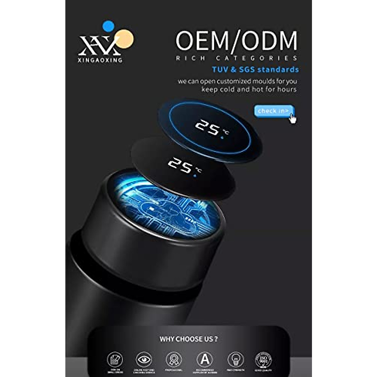 500ml Thermos Stainless Steel Double Wall Vacuum Flask Smart Water Bottle with LED Screen for Temp (White)