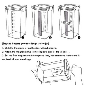 Sourdough Starter Jar Kit, 45 Oz DIY Sourdough Starter Jar with Magnetic Strip, Thermometer, Fruit magnet, Jar cleaning brushes - Reusable Sourdough Jar Kit, Use for Home Bakery & Dry Food Storage