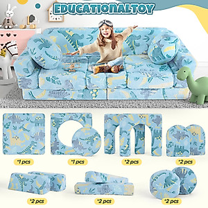 Olasme 13PCS Kids Play Couch, Foam Modular Kids Couch Sofa, Glowing Toddler Couch Convertible Baby Play Couch Children Sofa for Playroom Bedroom (Blue)