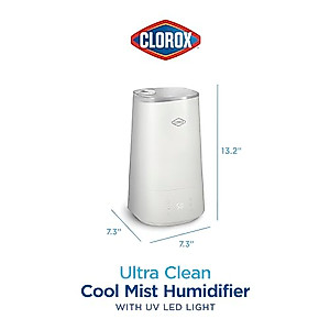 Clorox Ultra Clean Cool Mist Air Humidifier for BedRoom with UV LED Light to Reduce Germs and Bacteria, Whisper Quiet, 4L Water Tank for up to 40 Hours of Continuous Steam, White (11080)