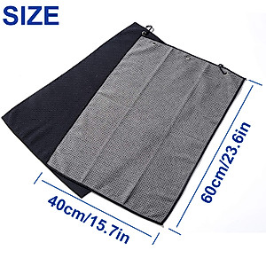 Fpxnb 2 Pack 16" x 24" Tri-fold Golf Towel Set, Microfiber Fabric Waffle Pattern Towels, Heavy Duty Carabiner Clip (2 Pcs, 2 Colors)