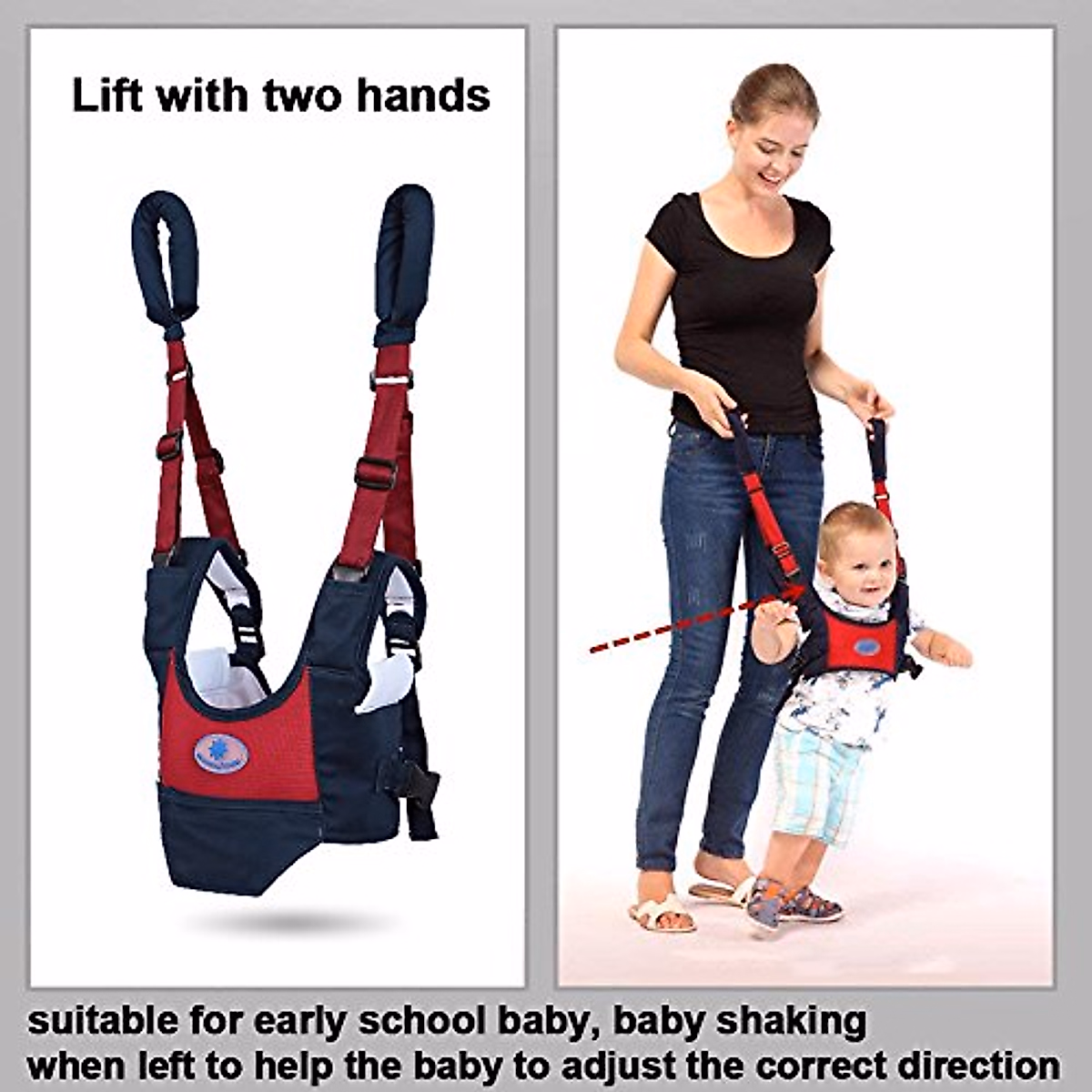 Baby Walker Toddler Walking Assistant, Deralaon Handheld Stand Up and Walking Learning Leash Kids Safety Breathable Walking Harness Walker for Baby 6-27 Months (Red)