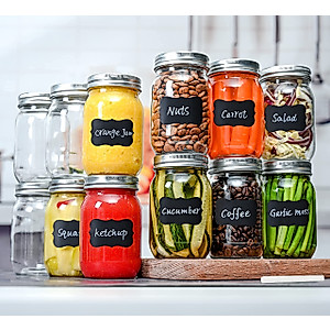 16oz Glass Mason Jars with lids Set of 12- wide mouth - Airtight Band + Marker & Labels - Canning Jars with Lids, Ideal for candle jars, Spice Jars, Wedding Favors, Meal Prep, Jelly Jar, Jam, Honey,