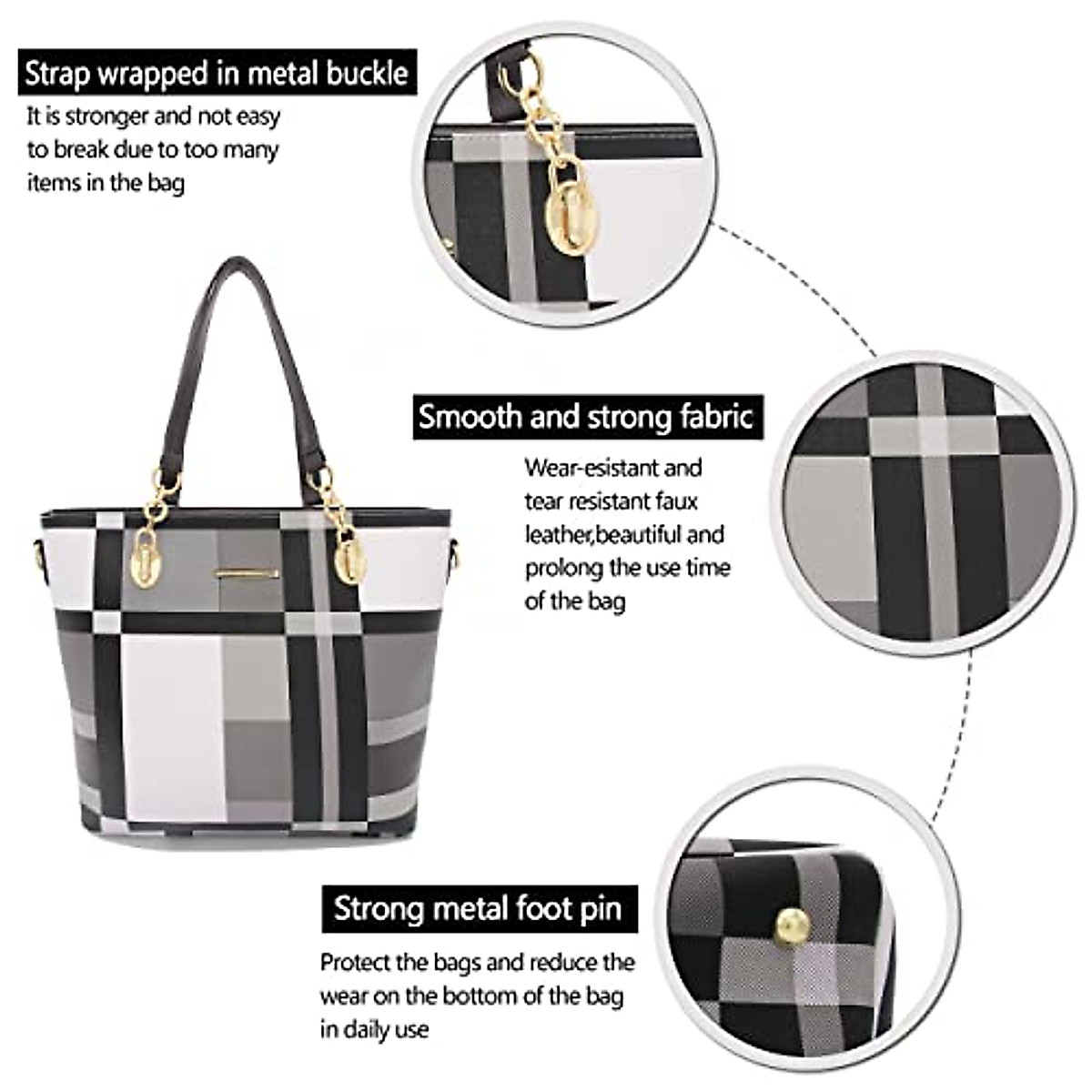 2E-youth Designer Purses And Handbags For Women Satchel Shoulder Bag Tote Bag For Work Clutch Purses (Black, White, Grey)