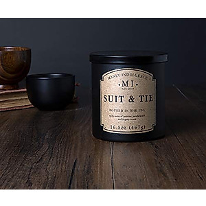 Manly Indulgence Suit & Tie Scented Jar Candle, Cotton Wick, Premium Soy Blend White Wax, 60 hr Burn, Matte Black Jar Candle for Home and Men, 16.5 oz - USA Poured