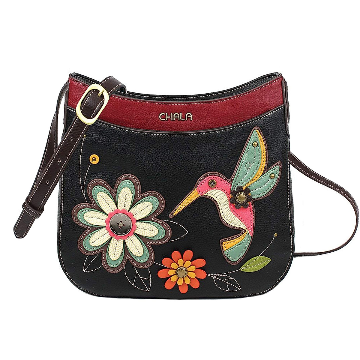 Chala Handbags Hummingbird Crescent Crossbody Handbag Purse, Hummingbird Lovers
