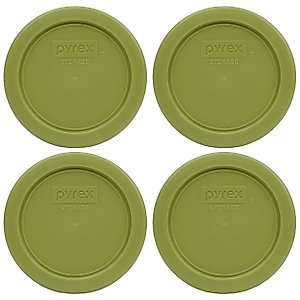 Pyrex 7202-PC Olive Green Plastic Food Storage Replacement Lid, Made in USA - 4 Pack
