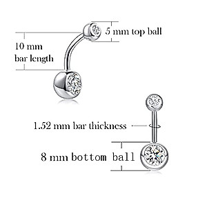 SILBERTALE Sterling Silver Belly Button Rings for Women Men CZ Navel Rings Curved Barbell Belly Rings Belly Piercing 10mm