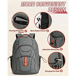 BAGSMART Large Travel Backpack for Women Men,Laptop Backpack Flight Approved Carry On Computer Bag Fits 17 Inch Laptop,Water Resistant Outdoor Backpack for Hiking Business,Grey