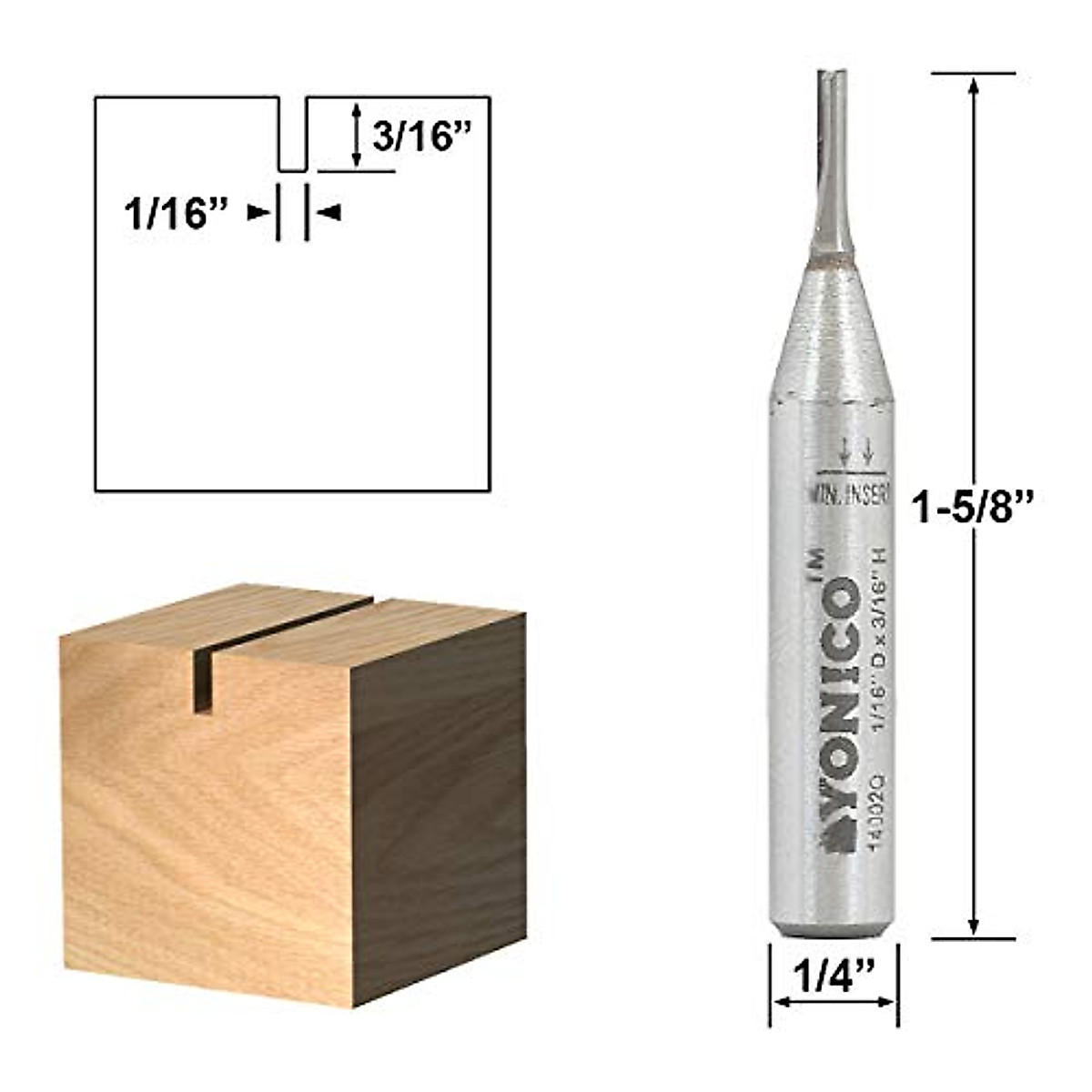 YONICO Router Bits Straight Bit Solid Carbide Insert 1/16-Inch Diameter 1/4-Inch Shank 14002q