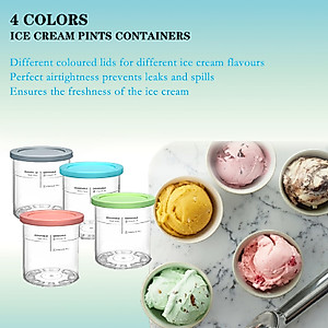 Tooneus 4 Pack Ninja Creami Deluxe Pints Compatible with NC500 NC501 Series Creami Ice Cream Makers for Ninja Creami Deluxe Containers Hold 24 oz of Food with ice cream scoop