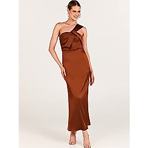 ANRABESS Women's Silk One Shoulder Wedding Guest Bodycon Dress Cocktail Evening Party Long Midi Dress A942-Xiuhong-M Rust