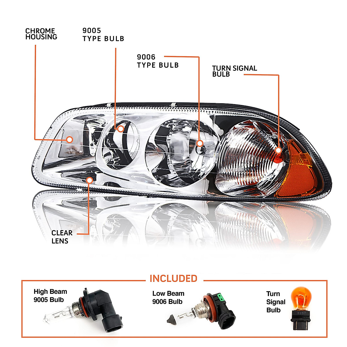 Torque Headlight PAIR Replacement for Mack Vision Granite Pinnacle CX CXU CXN GU4 GU5 GU7 GU8 CXN613 CXU613 CT713 GU813 semi Trucks [Included All Bulbs] Driver Passenger Side Set (TR049-R,TR049-L)