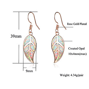 CINily Rose Gold Opal Dangle Earring-Leaf Drop Earrings White Opal Gemstone Dangle Earrings for Women