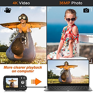 Waterproof Digital Camera, FHD 2.7K Compact Digital Camera for Kids Support 4K 48MP Digital Camera with 32GB Card Point and Shoot Camera Portable Camera for Teens Students Boys Girls Seniors