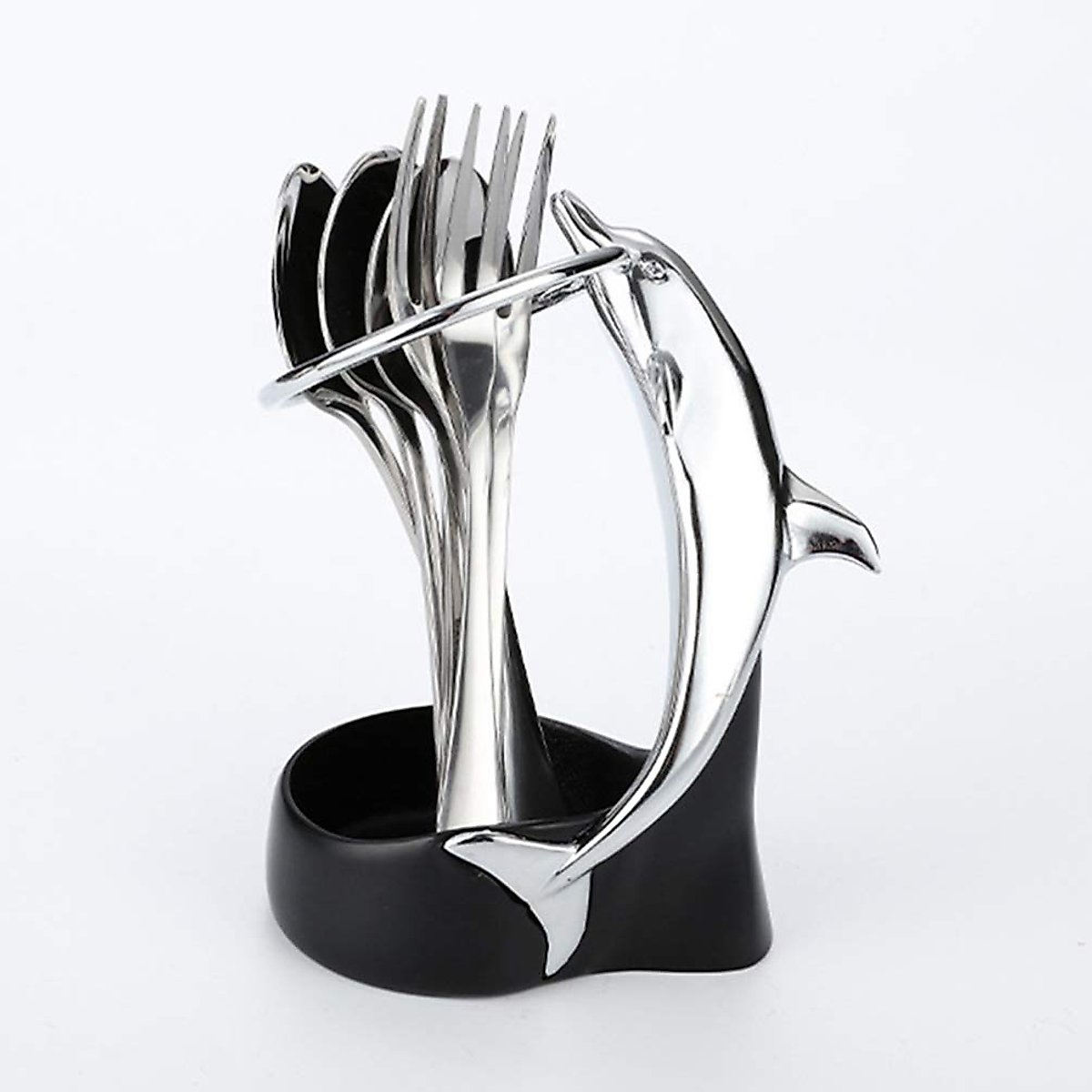 DOITOOL 3PCS Forks and Spoons Silverware Set with Organizer, Stainless Steel Silverware Set Tableware Dinnerware with Creative Dolphin Base Holder