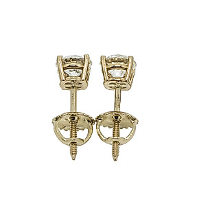 New World Diamonds 14kt Yellow Gold IGI Certified 1 Carat Lab-Created Diamond Earrings Pair Womens Screw Back Stud