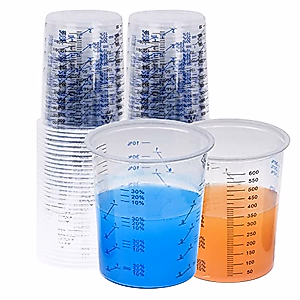 FEXIA 50-Pcs Resin Mixing Cups 600ml (20oz) Disposable Measuring Cups Plastic Measuring Cups for Art Epoxy Resin Supplies Kits Complete Set Molds Liquid Silicone Mica Powder Cooking Baking