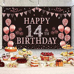 Trgowaul Happy 14th Birthday Decorations for Girls - Pink Rose Gold 14 Birthday Backdrop Banner，Fourteen Year Old Birthday Party Supply Photography Background Birthday Sign Poster Decor Gift Daughter