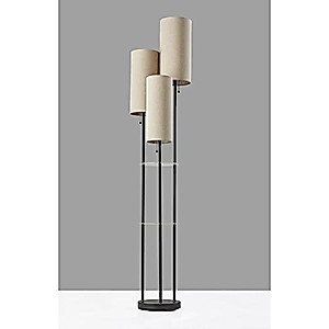 Adesso 4305-01 Trio Shelf Floor Lamp, 68 in, 3 x 40W Type A (Not Included), Black w/Antique Brass Accents, Floor Lamps