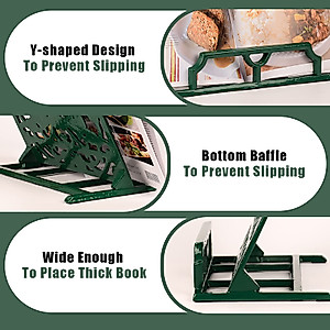 MINLUFUL Vintage Cookbook Stand, Durable Wrought Cast Iron Recipe Book Holder for Kitchen Counter, Large Metal Cook Book Stand with Pumpkin Design, Green