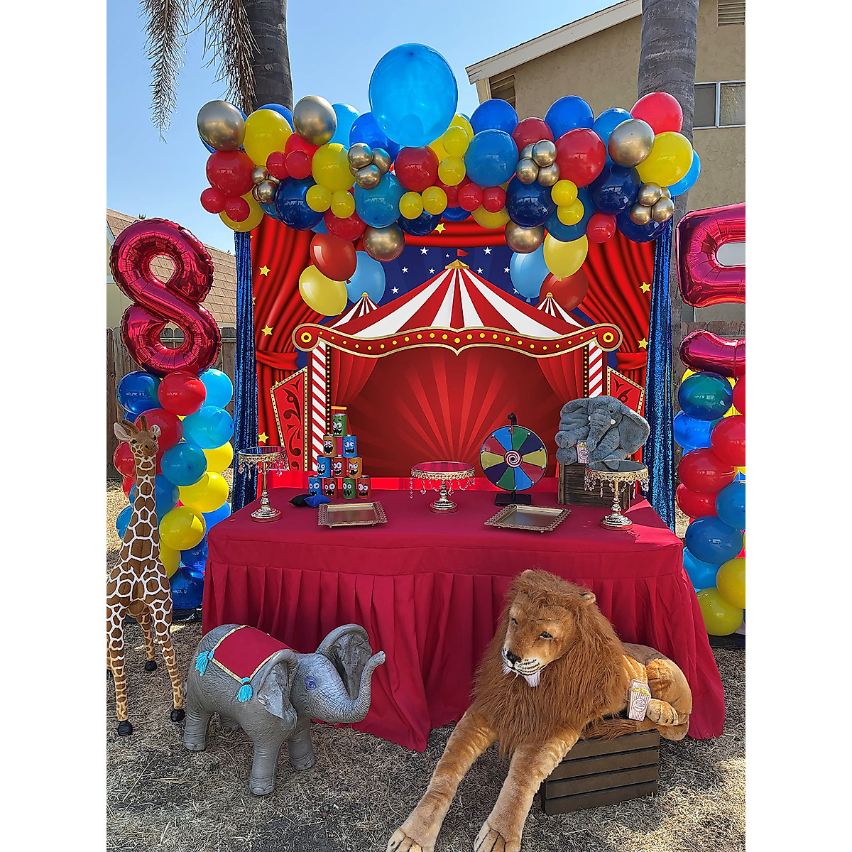 Cenven Red Circus Carnival Backdrop Curtain Stars Birthday Party Photography Background Newborn Baby Shower Birthday Cake Table Decorations 7x5FT, 7x5FT(width 210cm x Height 150cm)