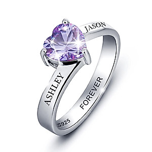 Birthstone Rings for Women LanM Personalized Mother Rings Sterling Silver Rings for Girls Custom Mom Ring 2 Children Promise Rings for Girlfriend Wife Grandma Mothers Day Gift Valentine's Day Gifts,