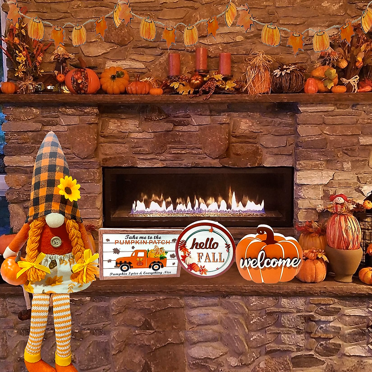 Thanksgiving Tiered Tray Decorations Set - 11pcs Wooden Sign Fall Tiered Tray Decor - Gnome Fall Tiered Tray Decor Pumpkin for Kitchen Table Fireplace Mantle Rustic