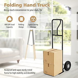 Nightcore Hand Truck 660 LBS Capacity, Heavy-Duty Dolly Cart w/P-Handle, All-Terrain Double Bearing Rubber Wheels, Foldable & Space-Saving Hand Cart for Home, Warehouse, Garage, Backyard (Black)