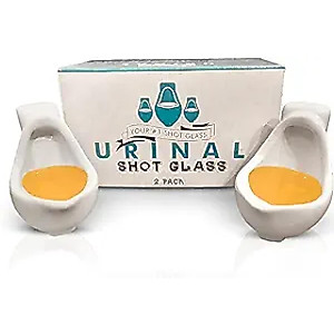 Fairly Odd Novelties Ceramic Urinal Shot Glasses, Set of 2, 1.5oz - Perfect Gag, White Elephant, Novelty Party Gift