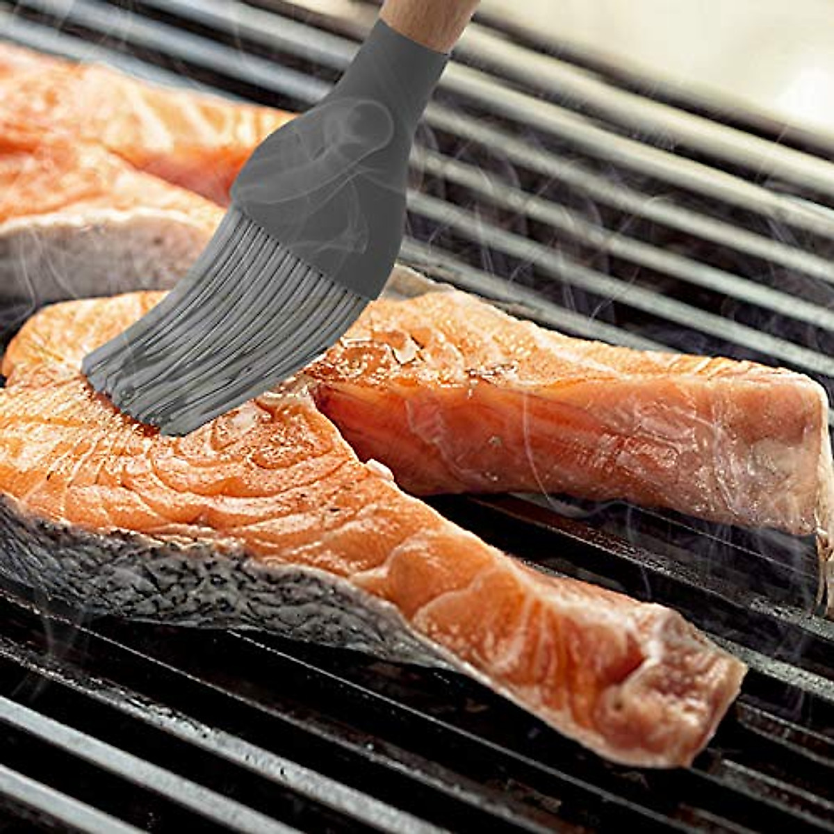 KUFUNG Silicon Basting Brushes, Wooden Handle Heat Resistant Pastry Brushes, Spread Oil Butter Sauce Marinades for BBQ Grill Barbeque & Kitchen Baking, Cooking (Grey)