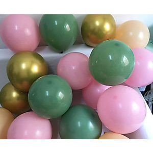 Pink Sage Green Balloons – Assorted Nude Pink Olive Green Gold Balloons 12inch for Gender Reveal Bridal Shower Cactus Party Decorations (Sage Green +Pink)