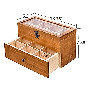 WELLAND Tea Box for Tea Bags Organizer, Tea Storage Chest with Clear Acrylic Window, 2-layer 14 Compartments Large Tea Organizer, Gift Idea