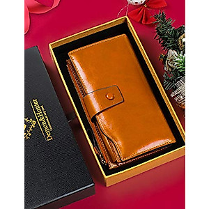 Demon&Hunter Women's RFID Blocking Large Capacity Luxury Wax Genuine Leather Purse Wallet DZA2083 (One Size, Orange)