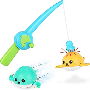 KINDIARY Bath Toys, Magnetic Fishing Games with Wind-up Swimming Whales, Water Table Pool Fun Time Bathtub Tub Toy for Toddlers Baby Kids Infant Girls Boys Age 1 2 3 4 5 6 Years Old