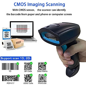 Wireless Bluetooth Barcode Scanner Automatic 2D QR Code Scanner Wireless for POS System, 1D PDF417 Screen Scanning Barcode Reader for Warehouse Inventory,Supermarket,Retail Shop