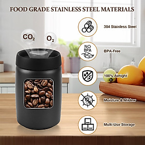 MFBJXC 2-Pack 16oz Vacuum Coffee Canister, 304 Stainless Steel Airtight Food Storage Container, Coffee Bean Storage for Coffee Beans Grounds Tea(Black 2L)