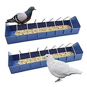 2PCS Pigeon Feeder, Bird Dispenser Slot Container, Poultry Plastic Thick Trough Dish Less Waste with Removable Steel Wire Partition for Pigeons Quails Birds Chicks Ducklings