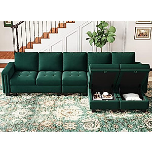 Belffin Large Velvet L Shaped Sectional Sofa Couch with Reversible Double Chaises Modular Sectional Sofa Couch with Storage Ottomans Convertible Sectional Sofa Green