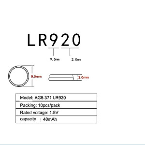 Cotchear 10 Pcs AG6 Button Cell Battery 1.55V Coin Alkaline Battery 371 SR920SW LR920 SR927 171 370 L921 LR69 SR920 AG6 Batteries [10pcs/Pack]