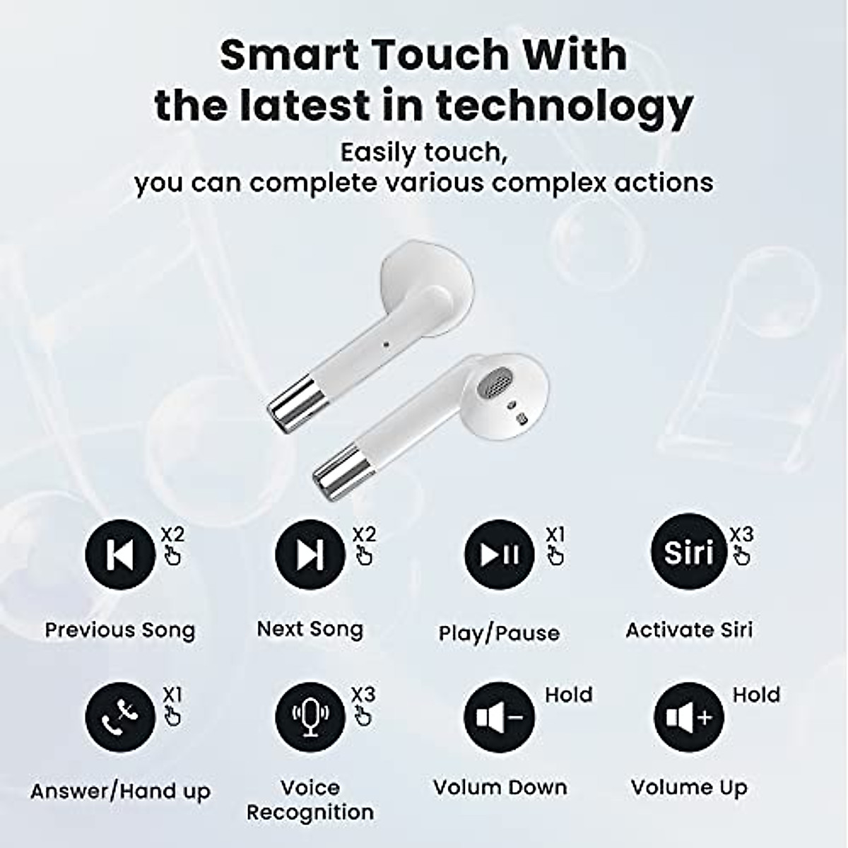 VENCO AP19 True Wireless Bluetooth Earbuds for iPhone/Android Phones - Bluetooth 5.0 Wireless Earphones with LED Display, Touch Control, USB Charging Case
