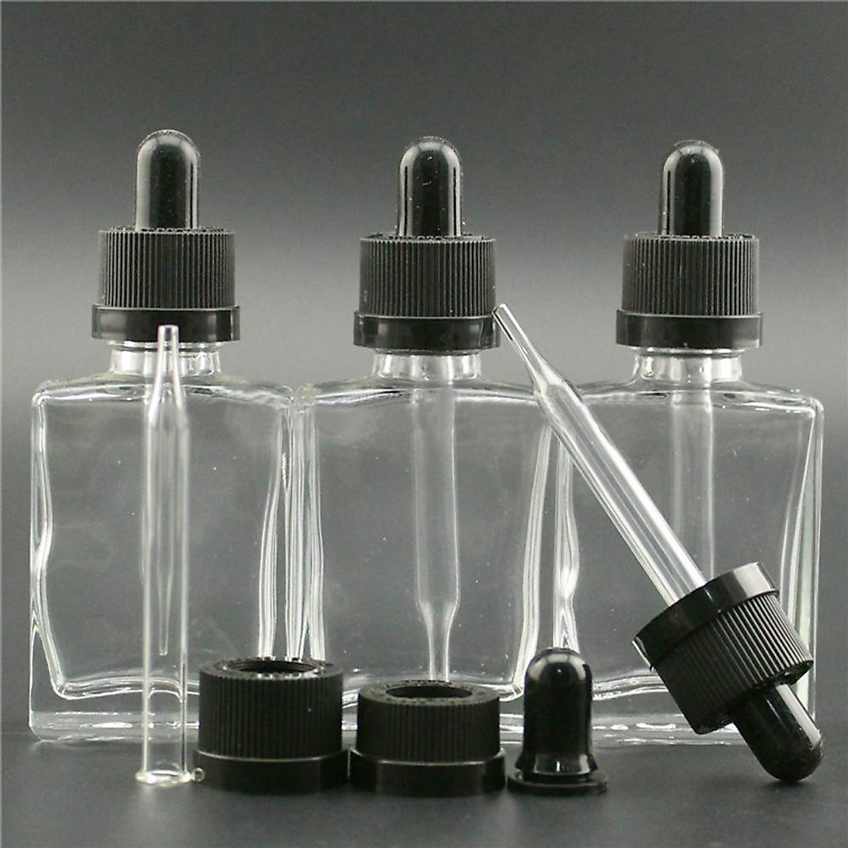 FWD (1 OZ) Clear Square Glass Dropping Bottle with Glass Dropper (3 Pack)