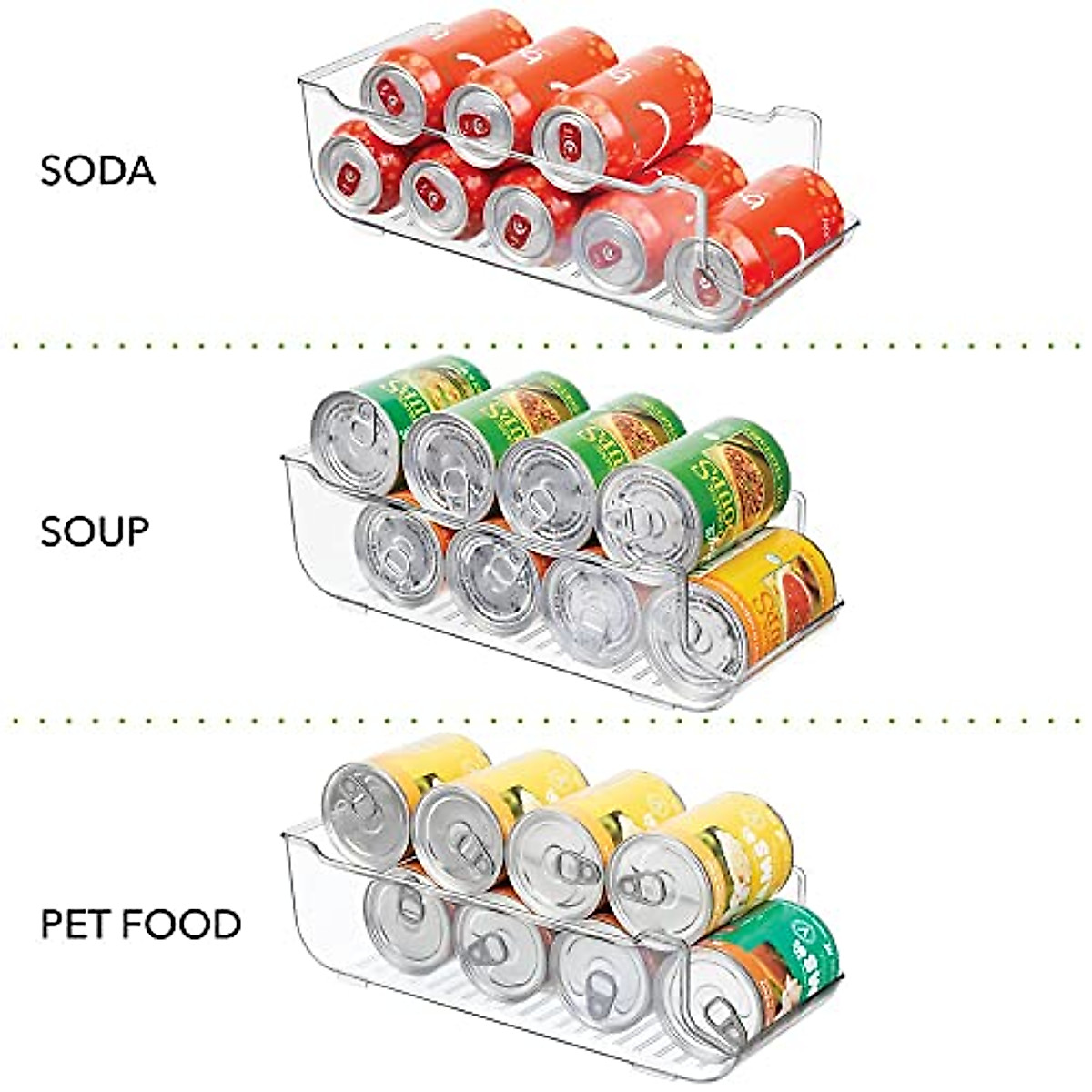 mDesign Large Plastic Pop/Soda Can Dispenser Storage Organizer Bin for Kitchen Pantry, Countertops, Cabinets, Refrigerator - Holds 9 Cans - BPA Free, Food Safe, 4 Pack - Clear