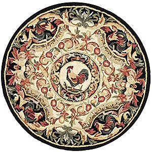 SAFAVIEH Chelsea Collection 3' Round Ivory / Black HK48K Hand-Hooked French Country Wool Area Rug