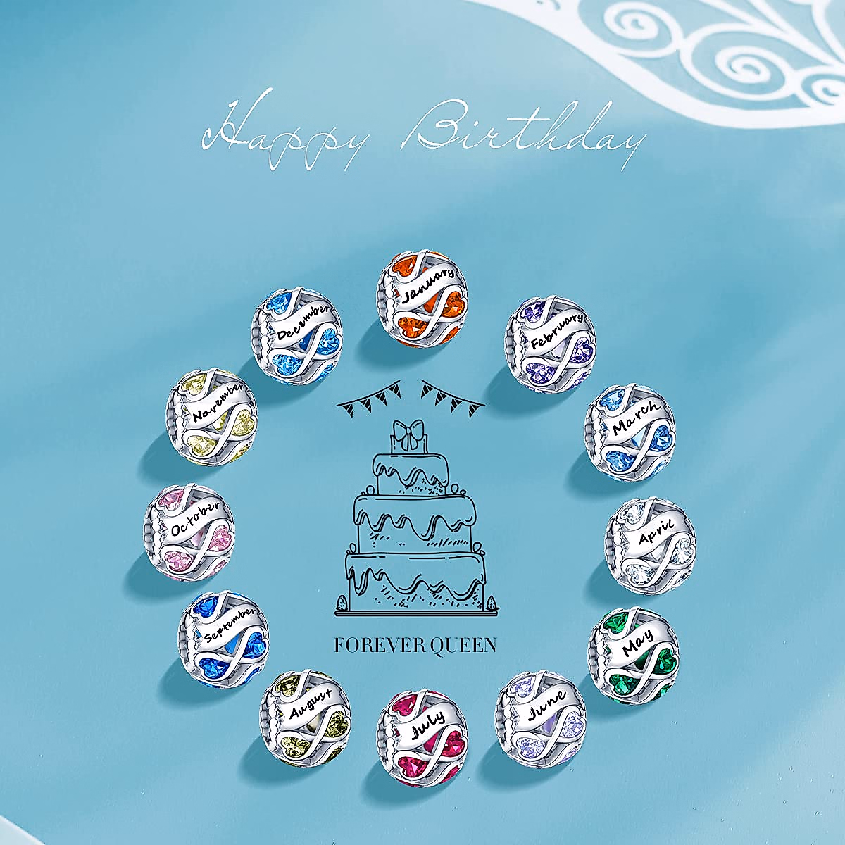 FOREVER QUEEN March Birthstone Charms 925 Sterling Silver Infinite Love Heart Openwork Bead for Charm Bracelets and Necklaces with 5A Cubic Zirconia, Birthday Jewelry Gifts Women