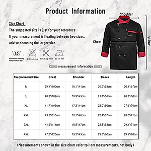 iiniim Unisex Chef Coat Women Men Short&Long Sleeve Chef Jacket Double-Breasted Kitchen Cooking Chef Uniform Black Red Cuffs Medium